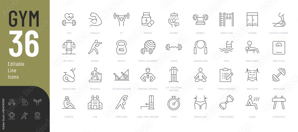GYM Line Editable Icons set. Vector illustration in modern thin line ...