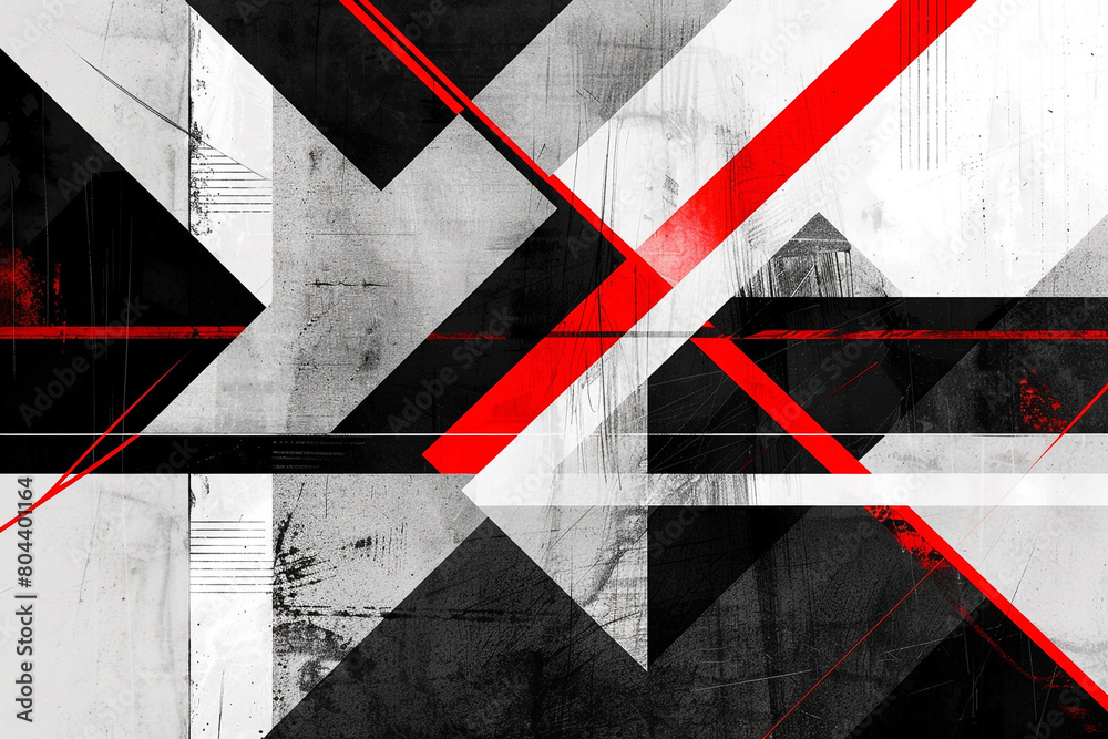 Sharp angular shapes in monochrome black and white, intersected by a ...