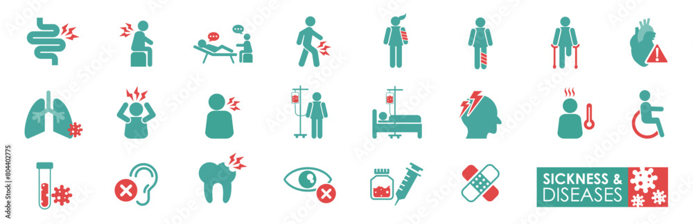 Sickness icon set solid icon collection Containing Heart Attack ...