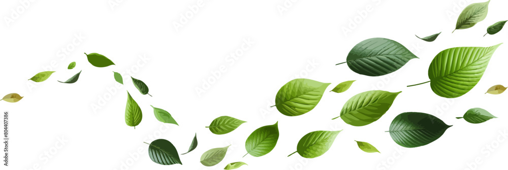 Green flying leaves seamless border. Green leaves wave .Falling fresh ...