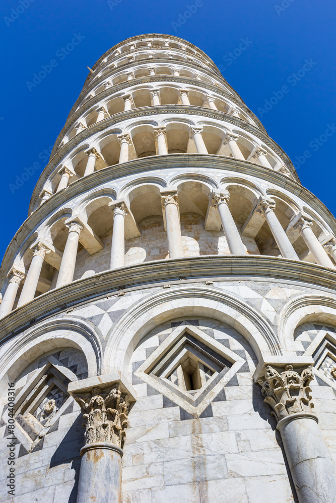 Pillars of the historic leaning tower in Pisa, Italy Stock Photo ...