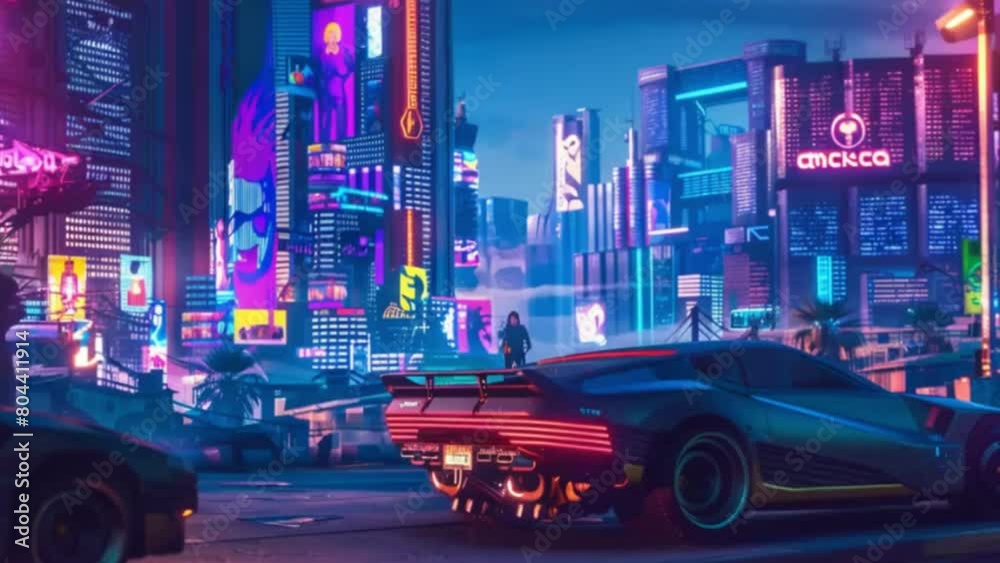 Vidéo Stock Cyberpunk cityscape in neon style. Cyberpunk metropolis ...