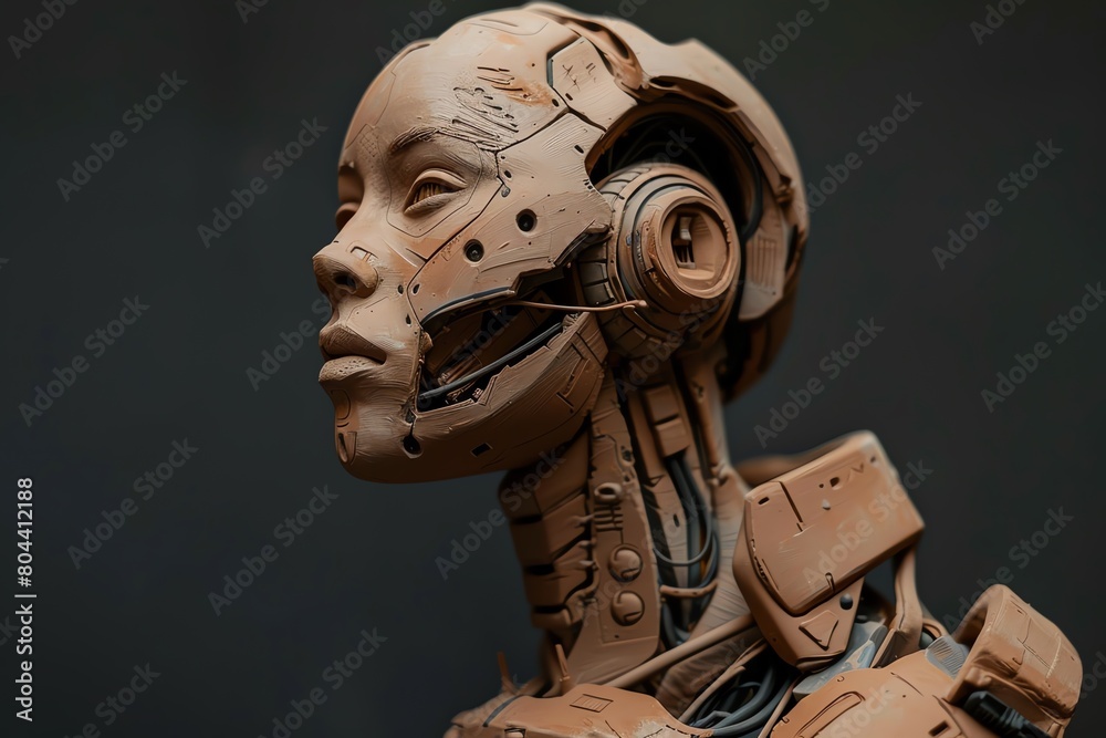 Design a clay sculpture of a humanoid frontal view rescue robot with ...