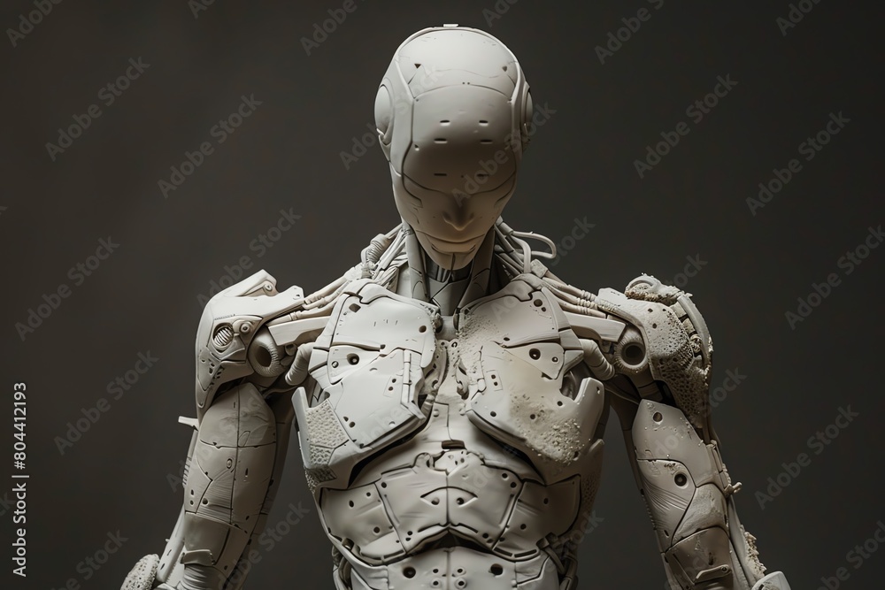 Design a clay sculpture of a humanoid frontal view rescue robot with ...