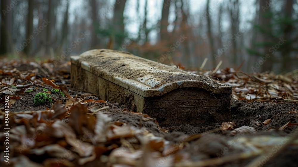 Closed Coffin with Fresh Dirt Take a photo of a freshly dug grave with ...