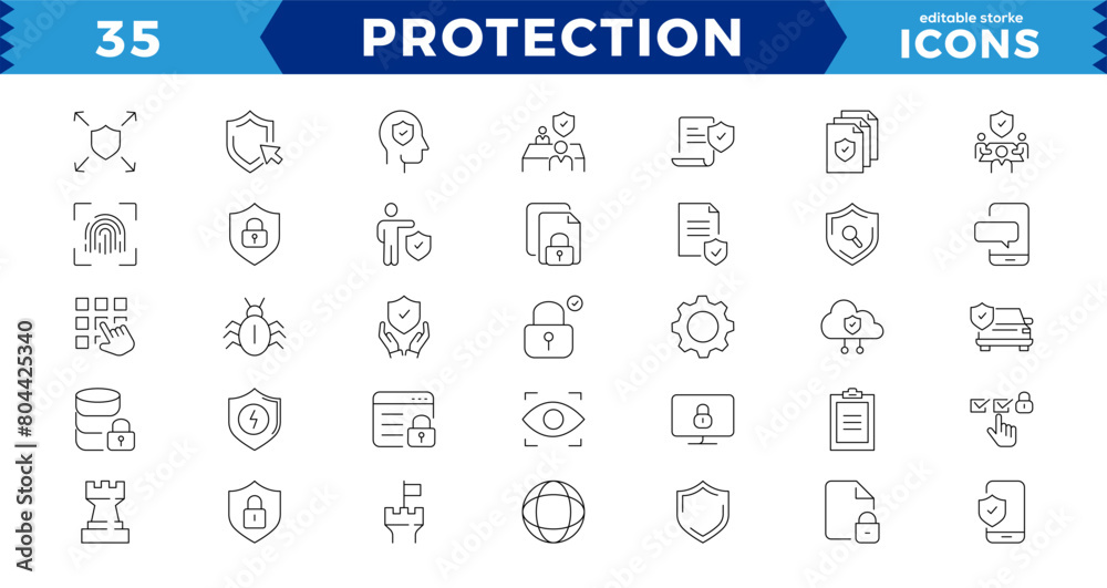 protection pixel Perfect Line Editable Icons set. Vector illustration ...