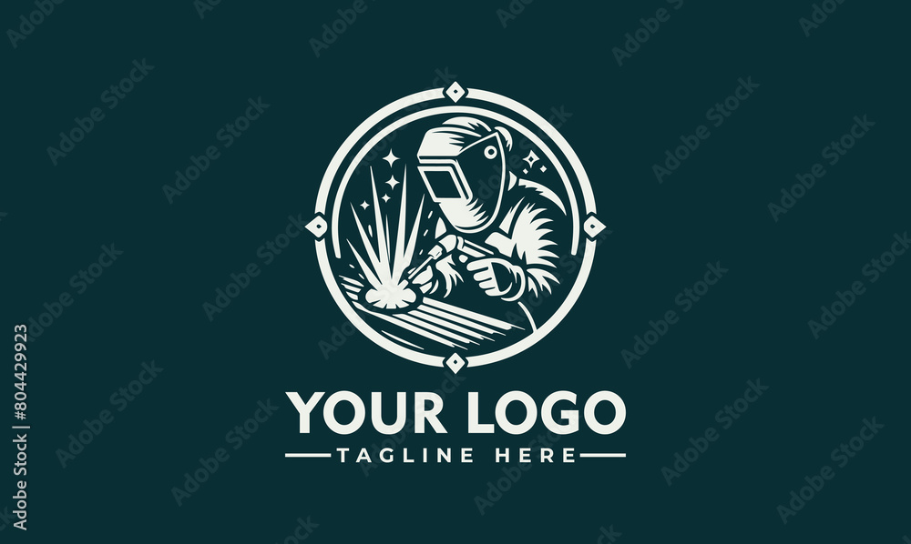 Welding vector logo illustration of welding by engineer with a gear as ...