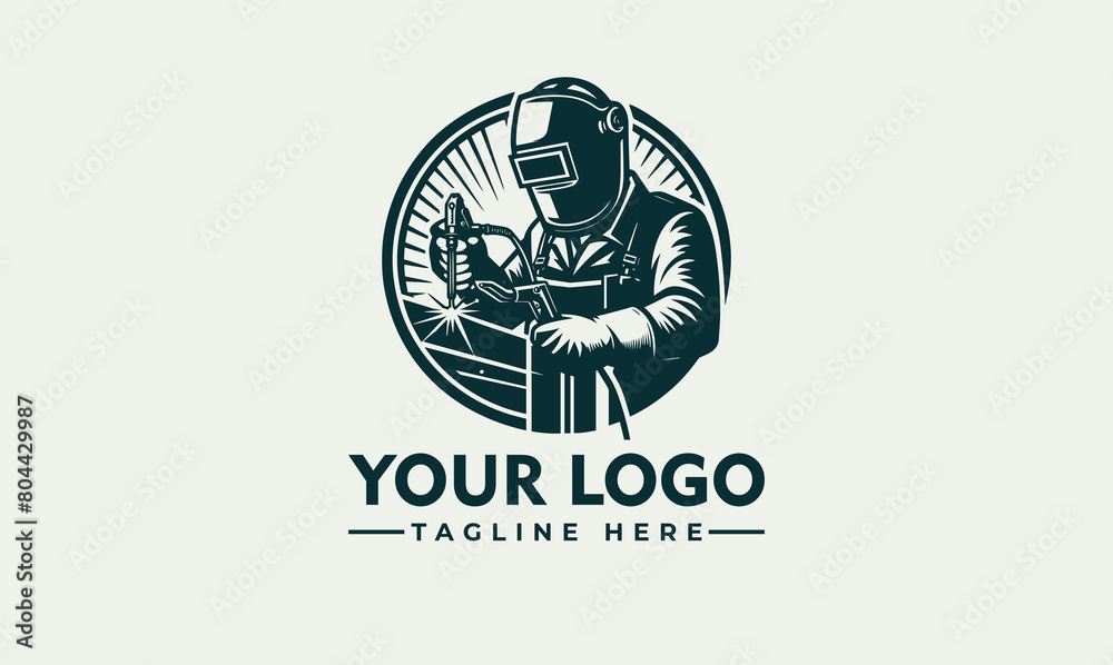Welding vector logo illustration of welding by engineer with a gear as ...