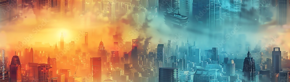 Design a watercolor piece featuring a futuristic metropolis where AI ...