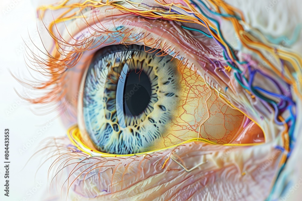 This close-up photo showcases the detailed structure of a persons eye ...