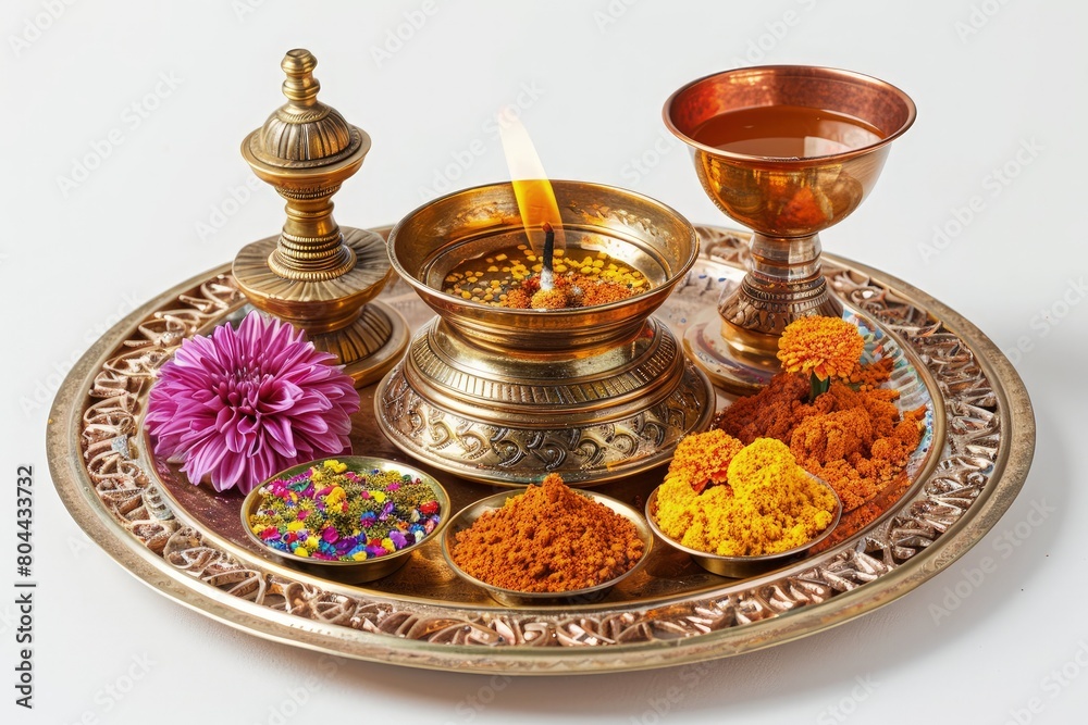 Pooja thali Indian culture, Diwali puja thali close-up Stock Photo ...