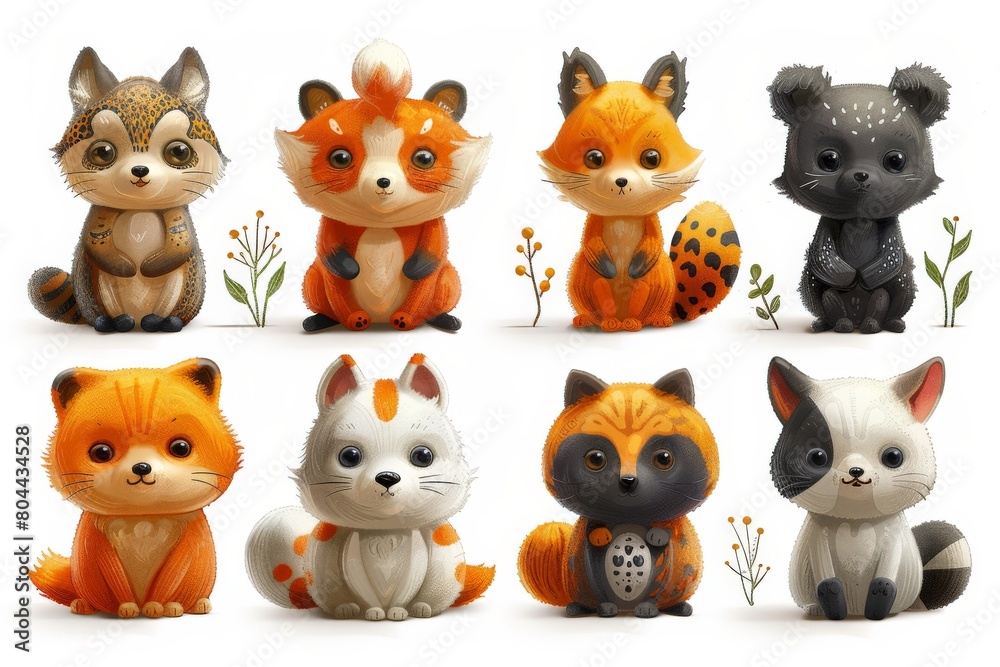 Set of adorable fox characters rendered in a variety of styles and ...