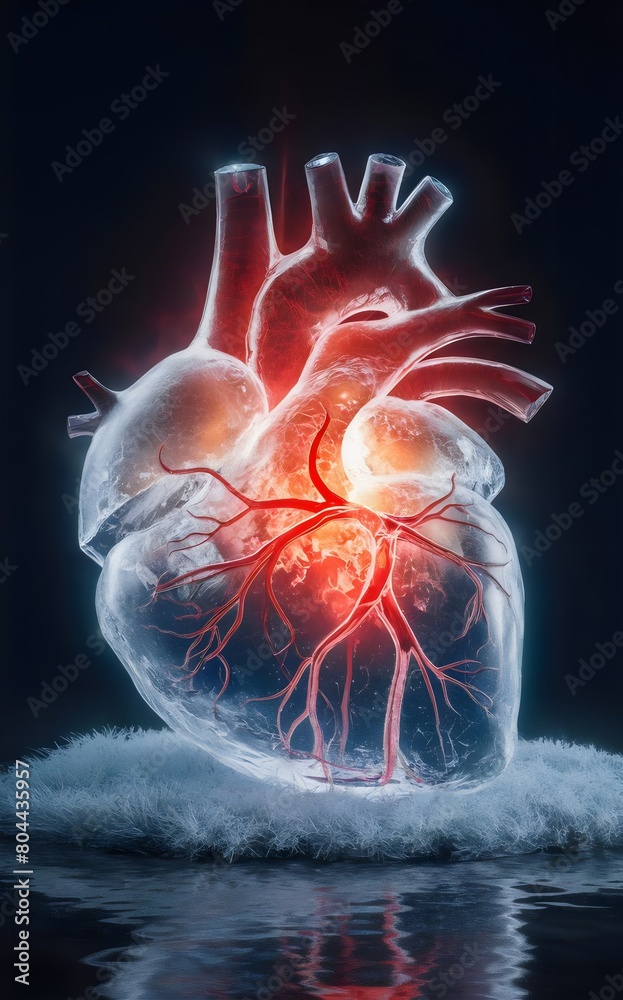 3D heart, translucent ice heart, human circulatory system. The blood ...