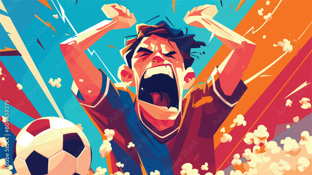 Screaming soccer fan with ball and popcorn on color Stock Vector ...