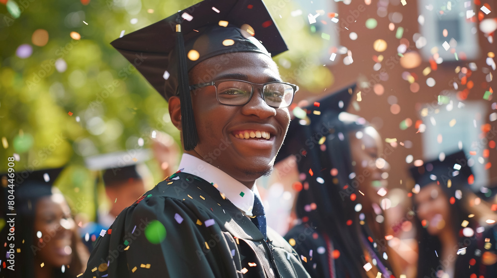 Black student in black graduation cap and gowns, graduates students ...