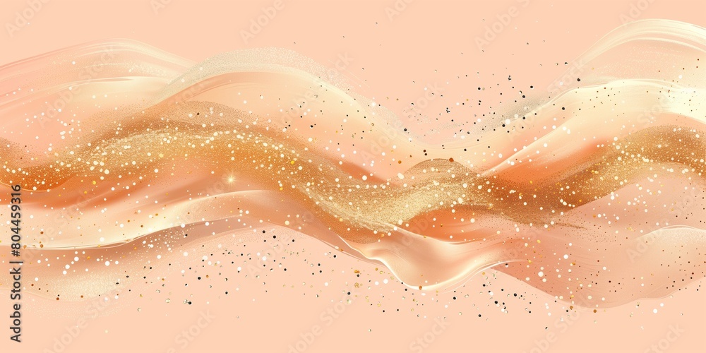 Abstract peach waves with shimmering golden sparkles. Festive and ...