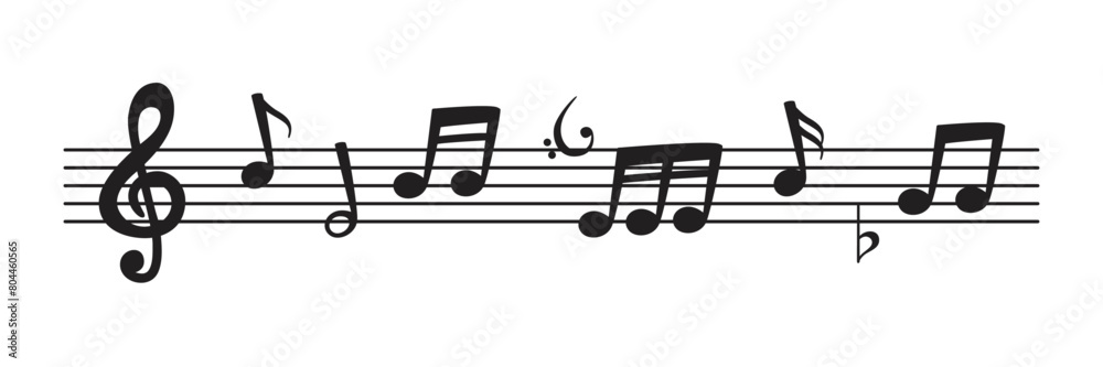 Music note sheet icon staff vector, melody music note key sheet, vector ...