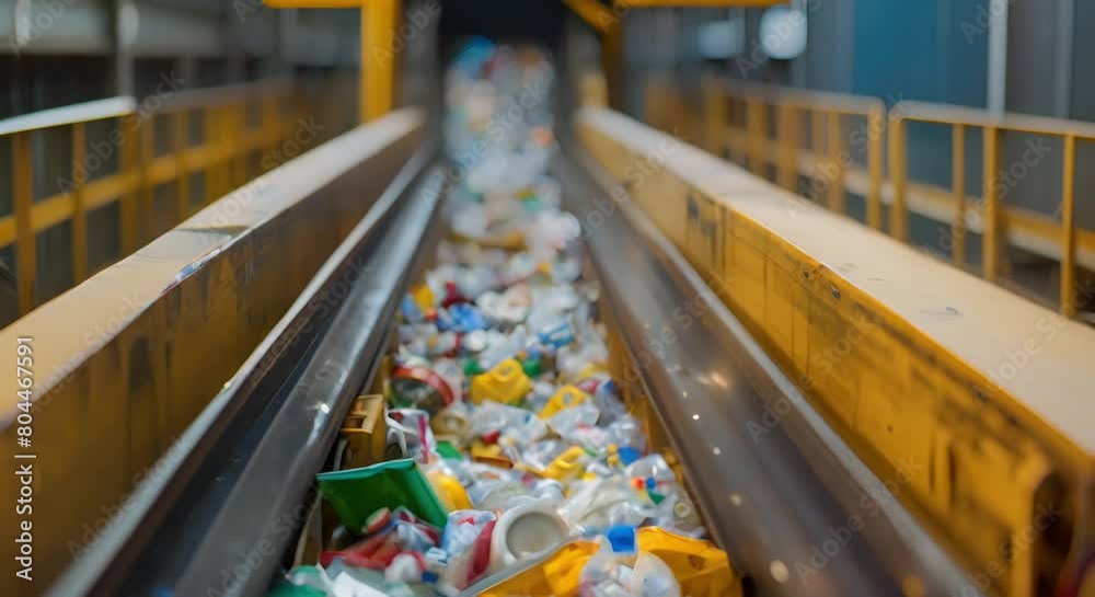 Sorting Mixed Recyclables on a Conveyor Belt at a Waste Management ...