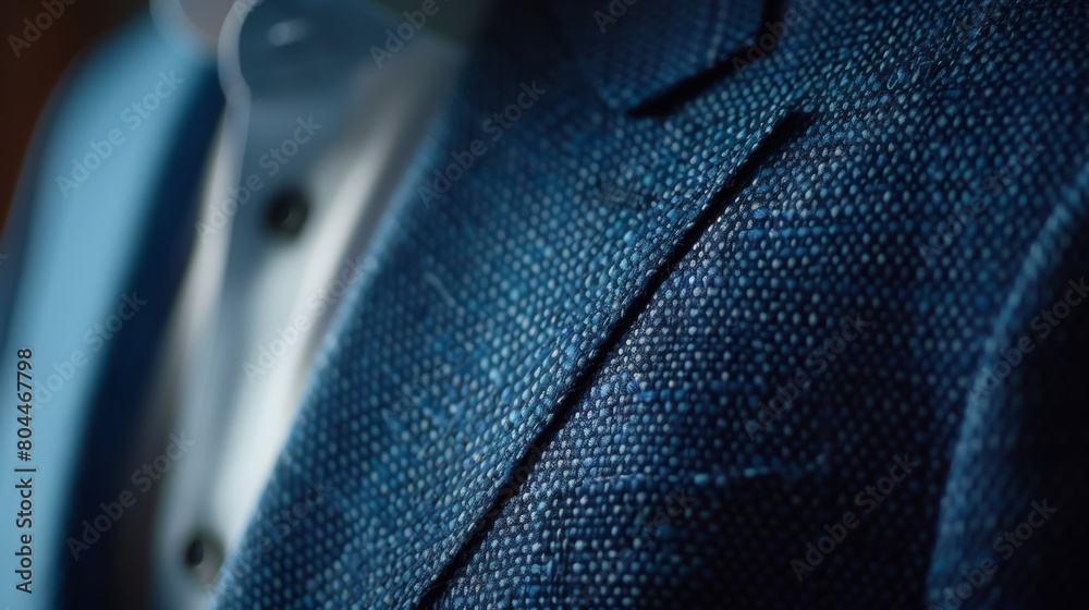 The camera zooms in on the elegant fit of a suit jacket showcasing the ...