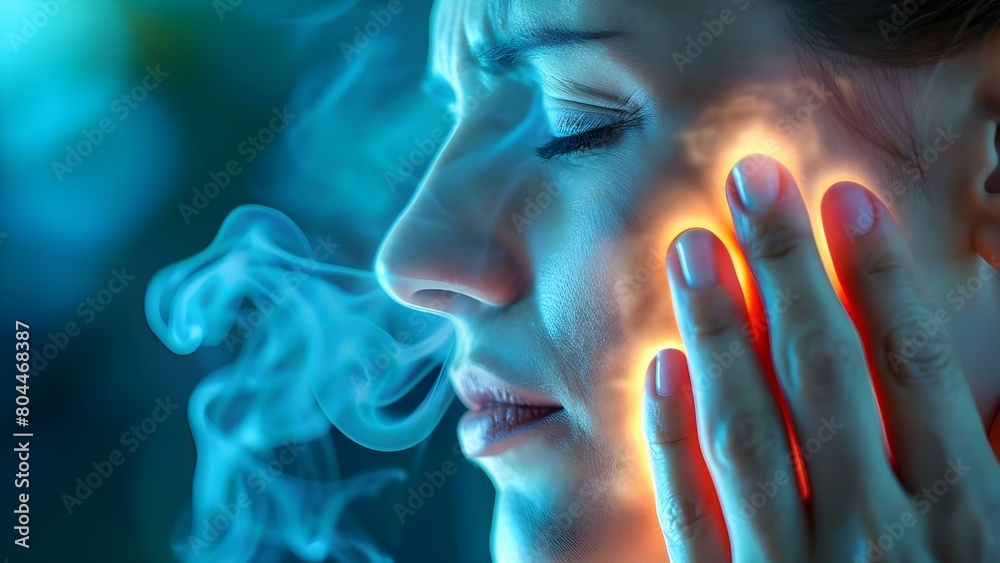 Person with sinusitis experiencing facial pressure and congestion ...