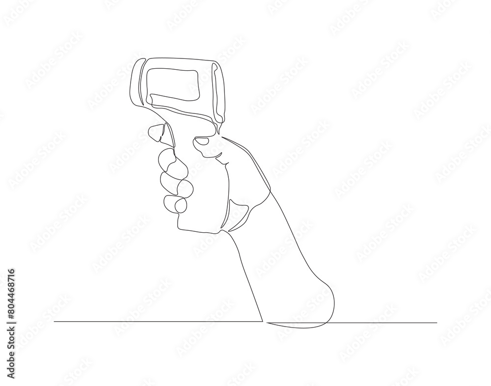 Continuous line drawing of infrared digital thermometer. One line of ...
