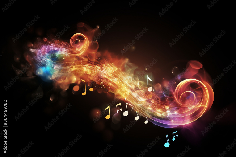 music notes dancing along with light beam, colorful Music beam light ...