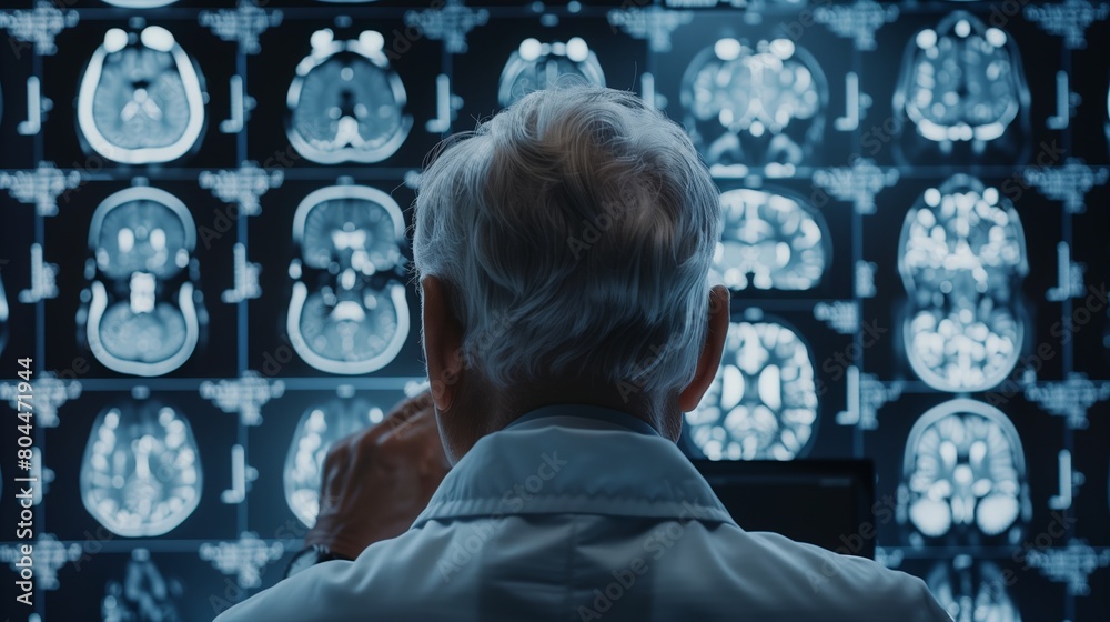 Doctor seeing Magnetic Resonance Imaging (MRI) film to diagnose brain ...