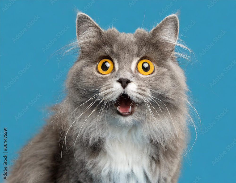 Cat looking surprised, reacting amazed, impressed or scared over solid ...