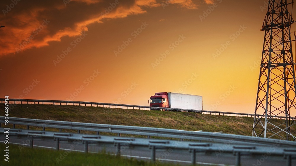 Approaching Destination: Panning Side View of White Truck Driving on ...