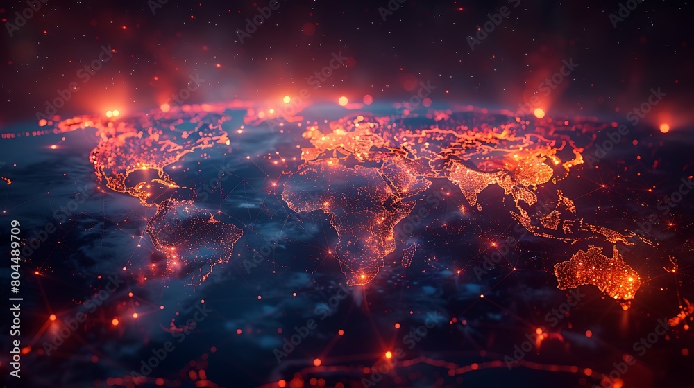 Depict a global trading network on a world map, with highlighted areas ...