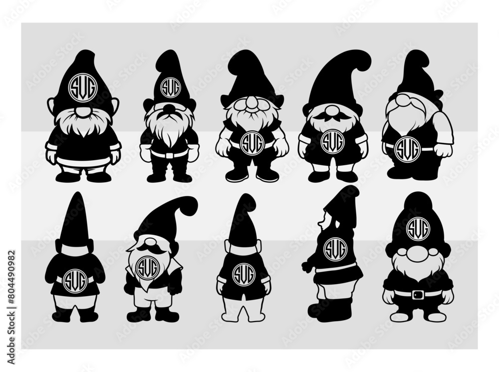 Gnome Circle Monogram Svg | Gnome Silhouette | Cute Garden Gnome Svg ...
