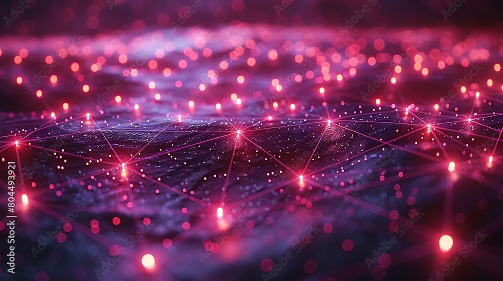 Show a futuristic financial network with 3D nodes and connecting beams ...