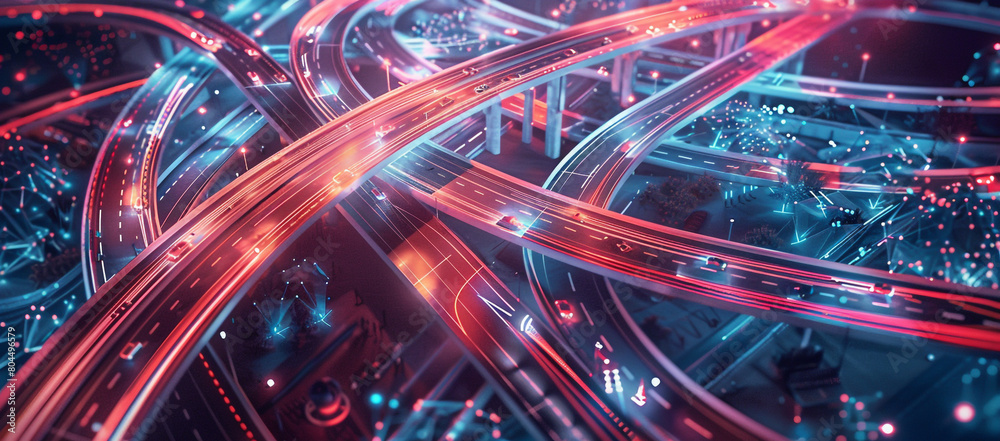 digital highway with connected roads, connecting roads and highways ...