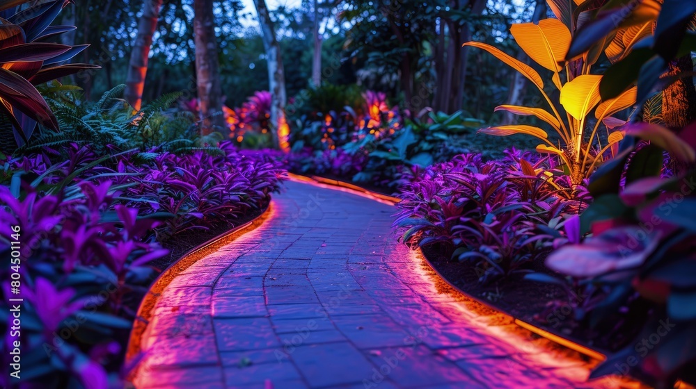 Botanical garden light show, illuminated pathways, nighttime magic ...