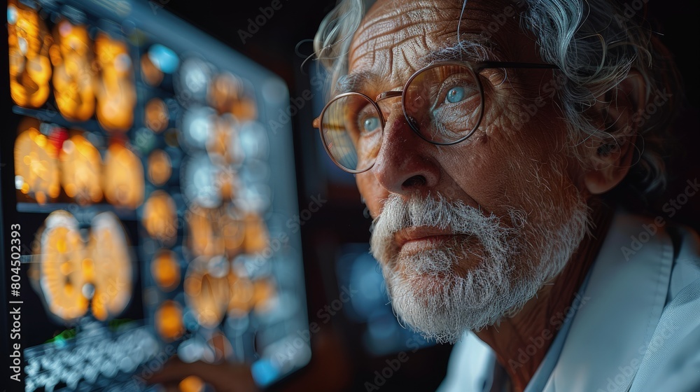 Dermatologist analyzing a 3D skin imaging scan to detect early signs of ...