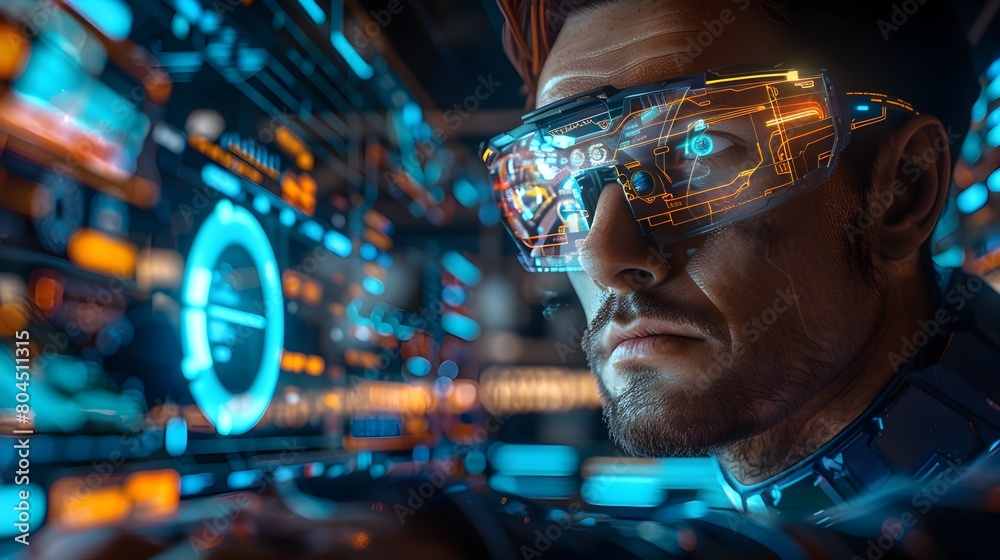 Futuristic Engineer Configuring Immersive Augmented Reality Interface ...