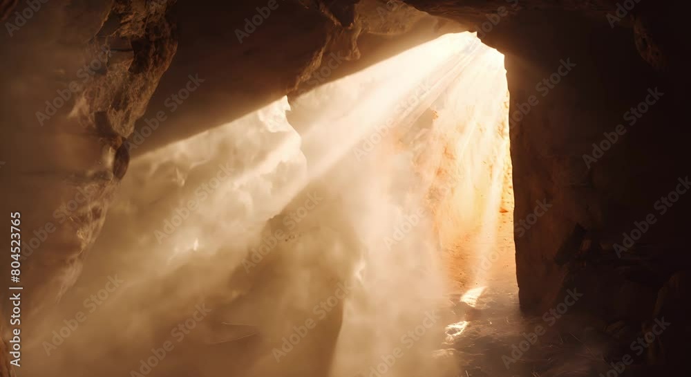 Vidéo Stock Light rays burst from empty tomb symbolizing Easter ...