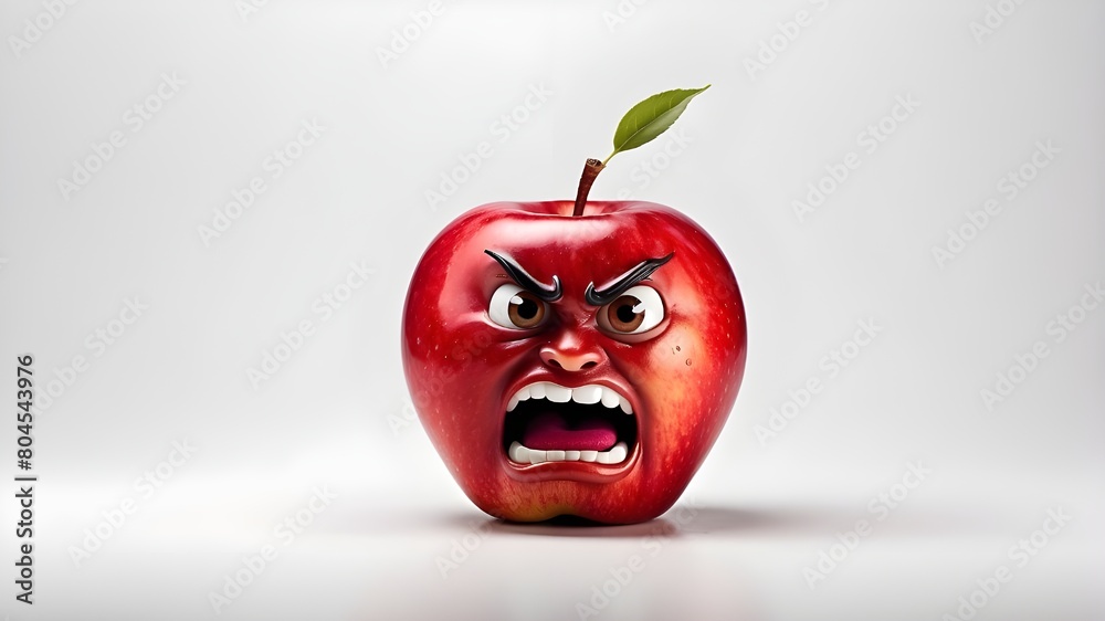 a red apple showing expression of aggression like furious emoji at ...