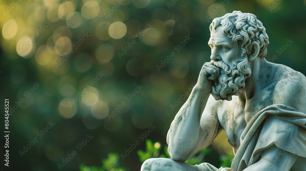 Weathered marble statue of an old bearded thinker, contemplating life ...