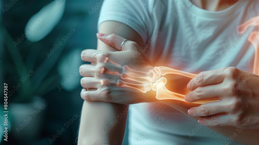 A woman suffering from pain in Arm bone pain due to bone disease, knee ...