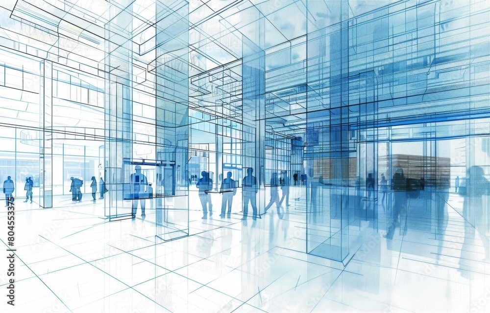 A blueprint of an office building shows the structure's interior layout ...