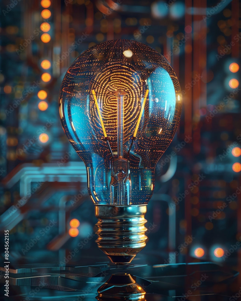 A futuristic depiction of a light bulb that lights up with fingerprints ...