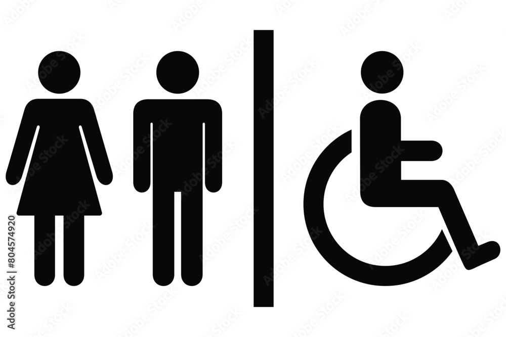 Restroom sign for disabled on the wheelchair, toilet vector for ...