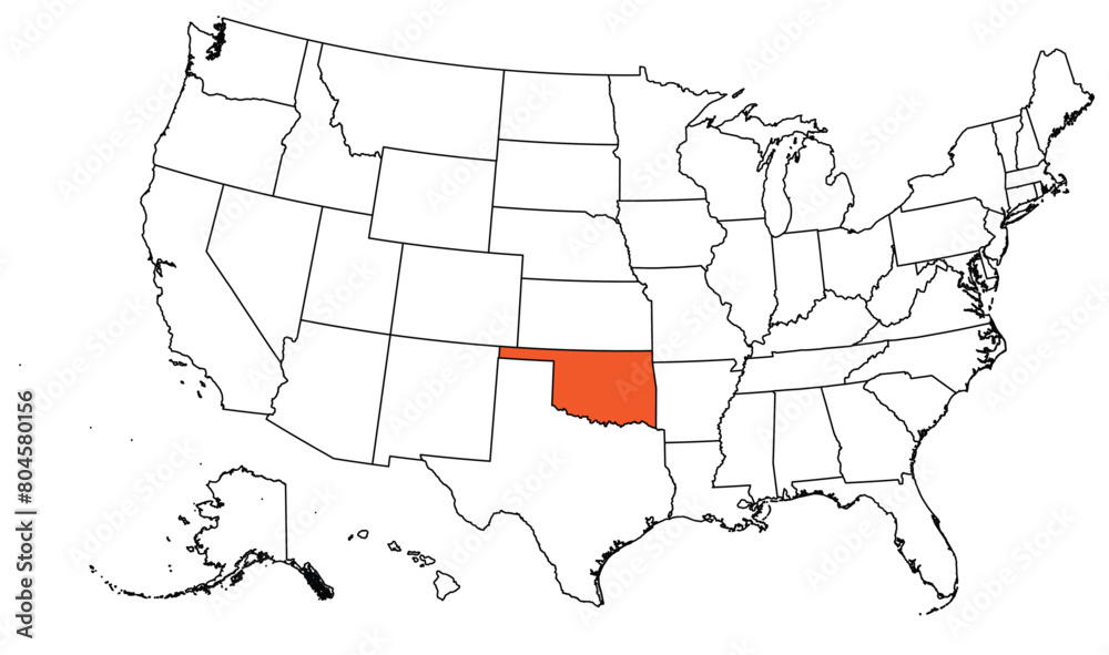 The outline of the US map with state borders. The US state of Oklahoma ...