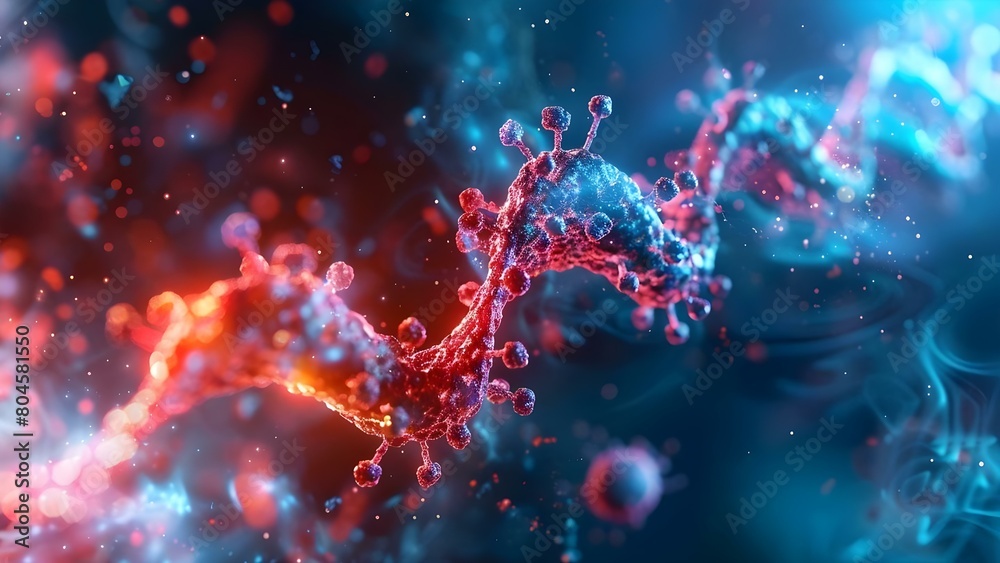 ภาพประกอบสต็อก Microscopic viruses with RNA or DNA introduced into ...