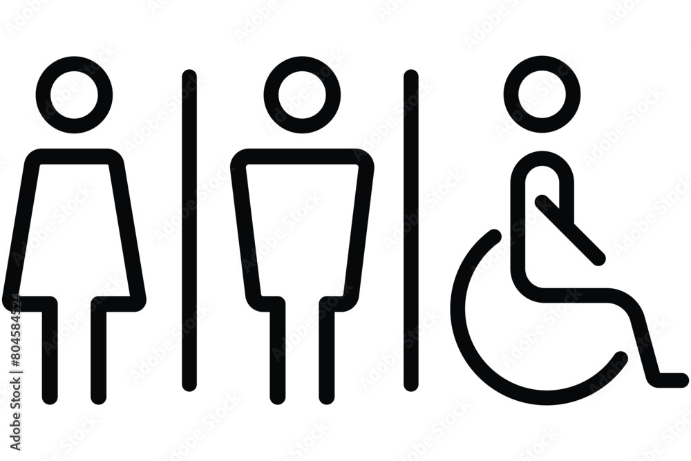 Poster Restroom sign for disabled on the wheelchair, toilet vector for ...