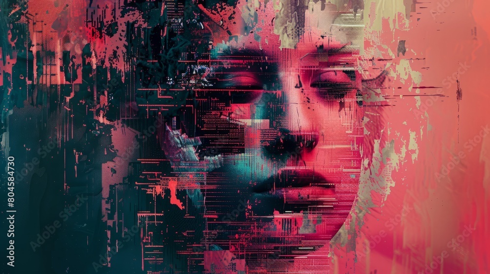 Digital Deconstruction: Pixelated Woman Emerging from Glitch- Pixelated ...