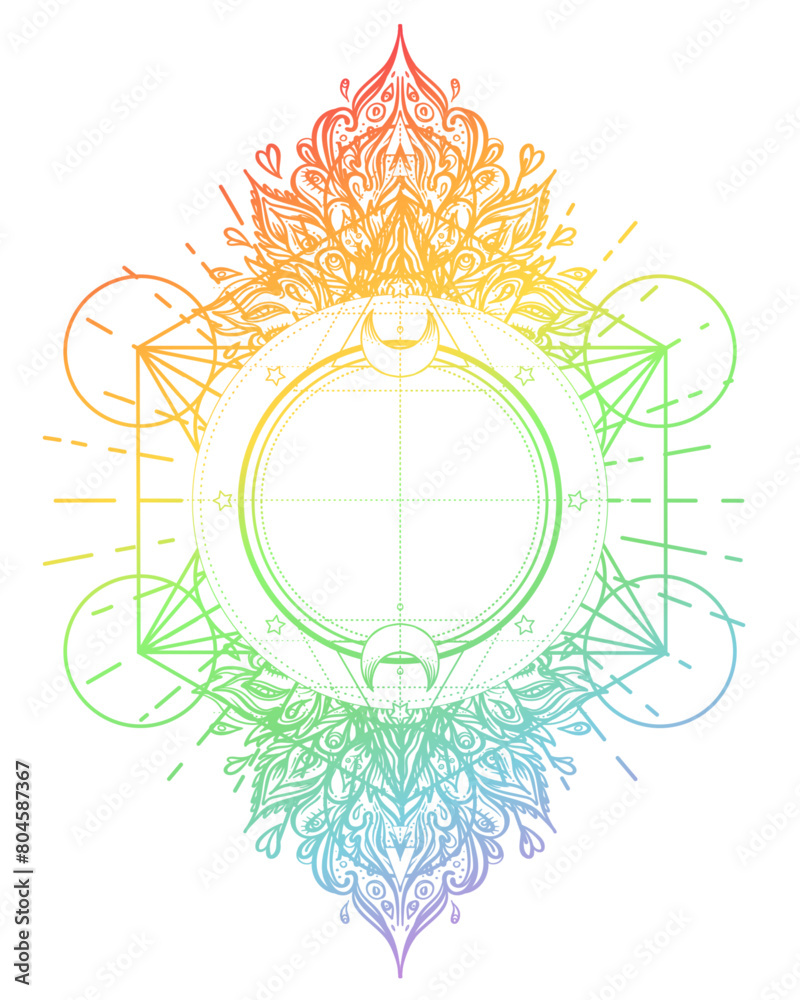 Sacred geometry symbol with all seeing eye over in acid colors. Mystic ...