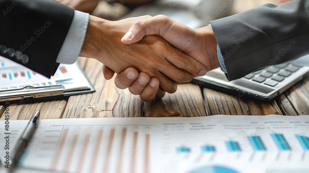 Show a top-down close-up view of a financial advisory agreement, with ...