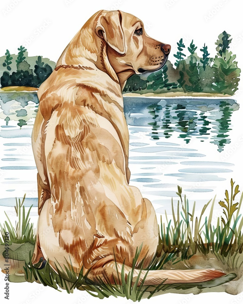 Watercolor clipart of a wise old Labrador, loyal, mature, serene ...